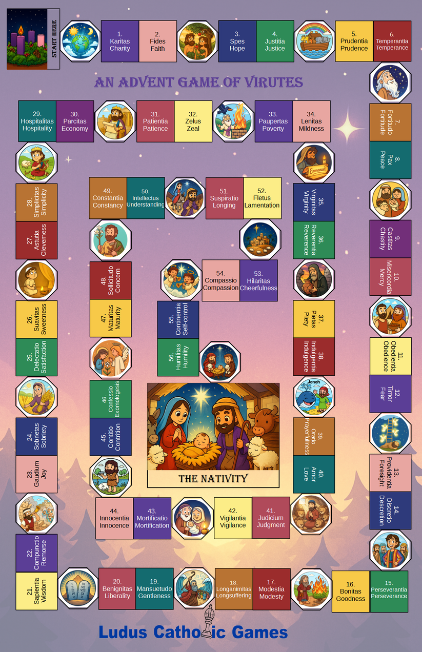 PDF of Advent Jesse Tree & Virtue Board Game – Ludus Catholic Games